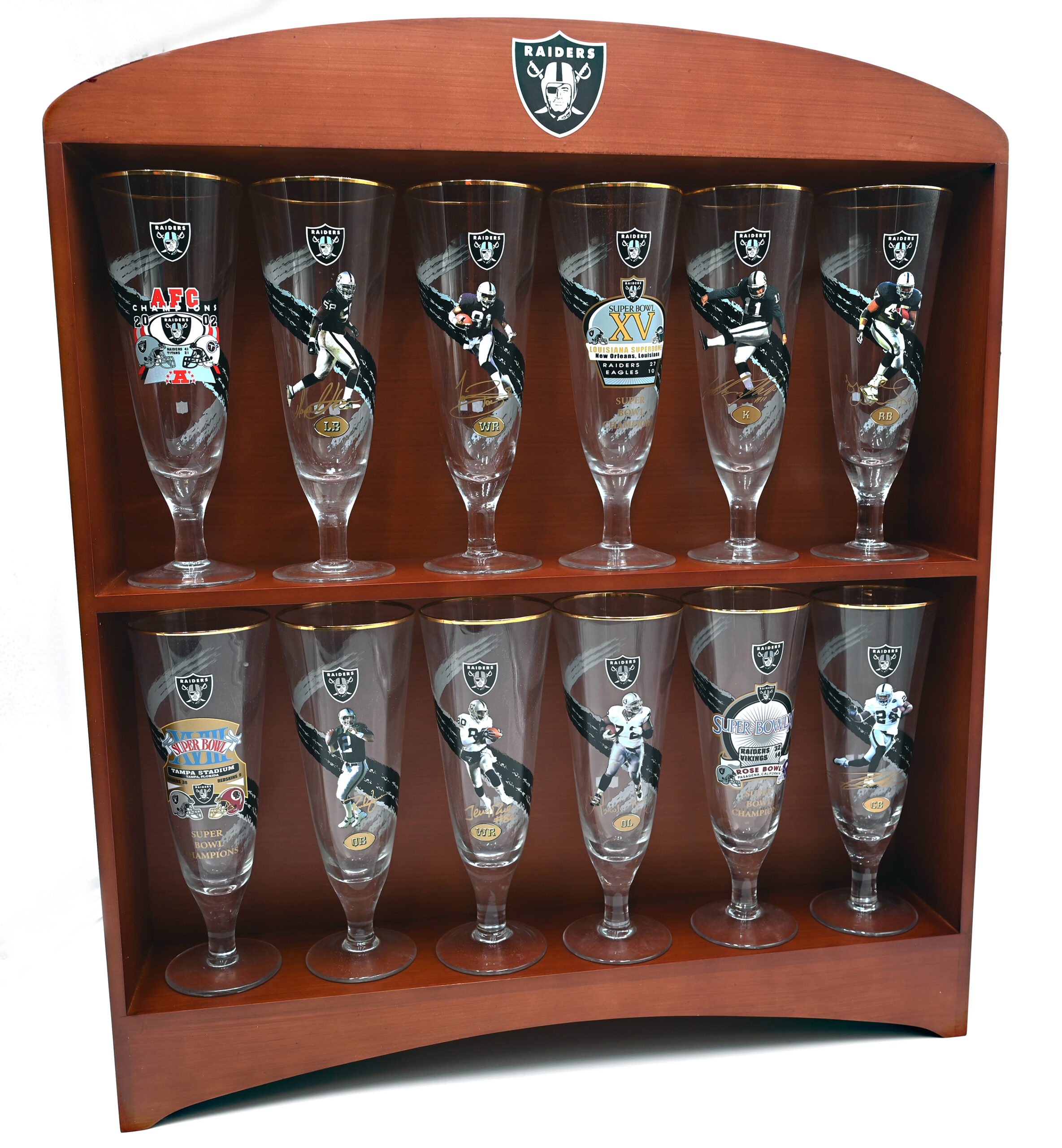 Raiders Memorabilia Shelf with Pilsner Collectible Glasses (Local Pick ...